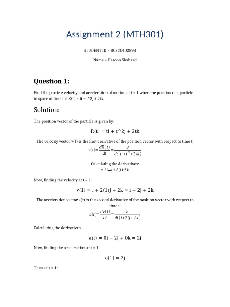 Assignment - 2 - MTH301 - Solution - Haroon Shahzad | PDF ...
