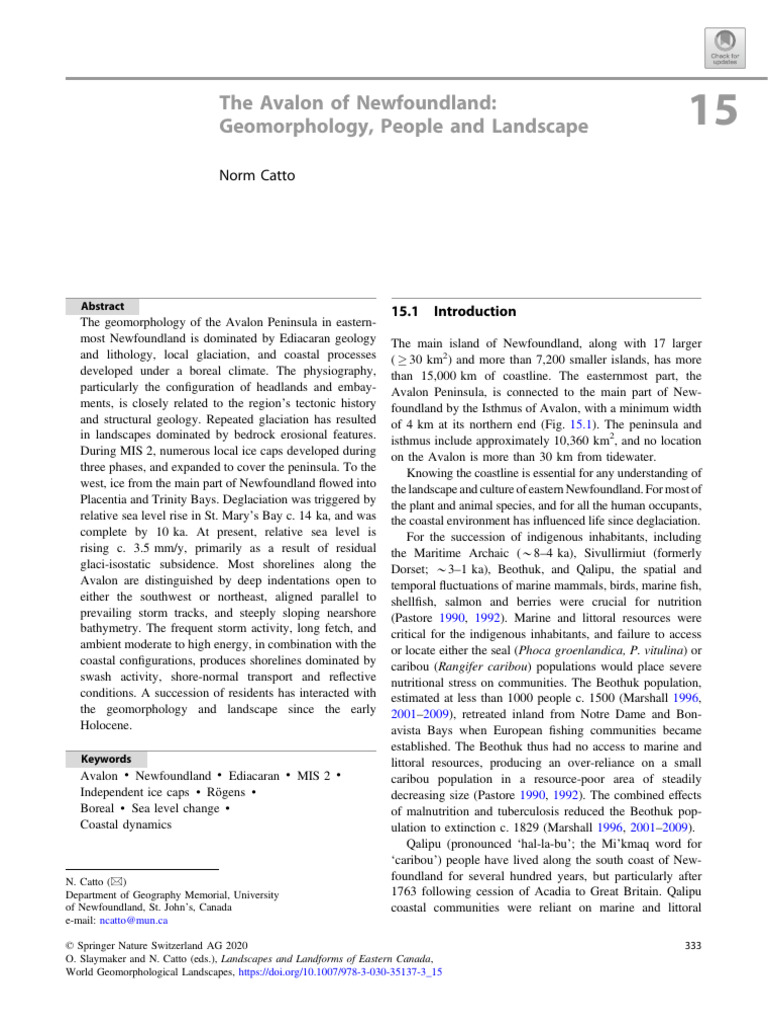 Avalon Peninsula Geomorphology Insights | PDF | Glacier | Geomorphology