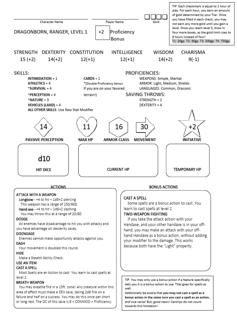 1805453-DBH 3sheet Pregen Dragonborn RANGER | PDF | Dungeons & Dragons