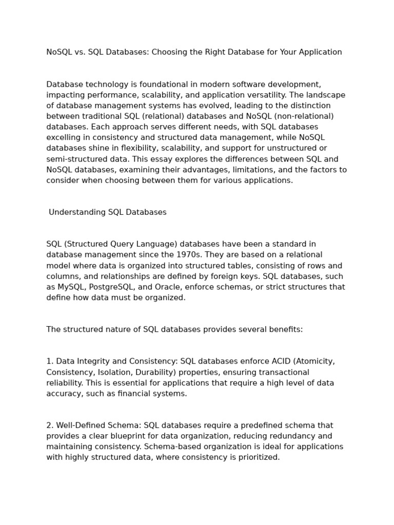 NoSQL vs. SQL Databases Choosing The Right Database For Your ...