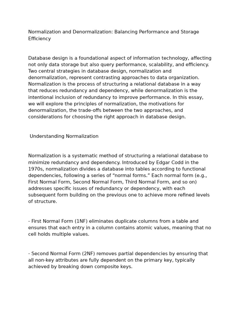 Database Normalization vs. Denormalization | PDF | Databases | Database Design