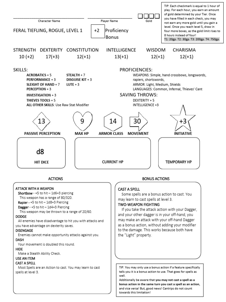 1805453-DBH 3sheet Pregen Tiefling ROGUE | PDF | D20 System | Fantasy Role Playing Games