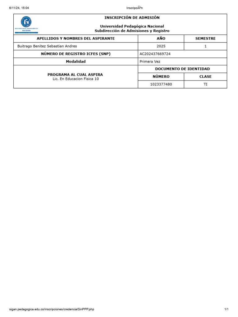 Inscripcion Sebas | PDF