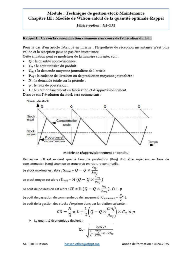 Serie 4 Des Exercices-Chapitre III - GM - Modèle de Wilson | PDF ...