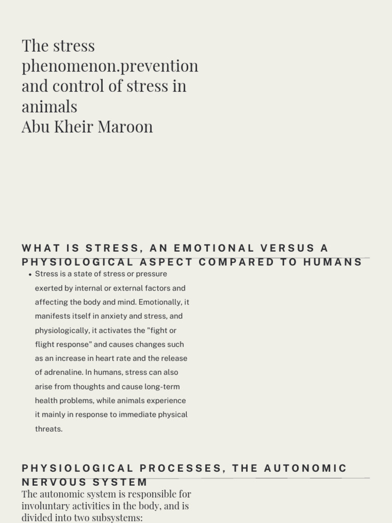 The Stress Phenomenon - Prevention and Control of Stress in Animals Abu ...