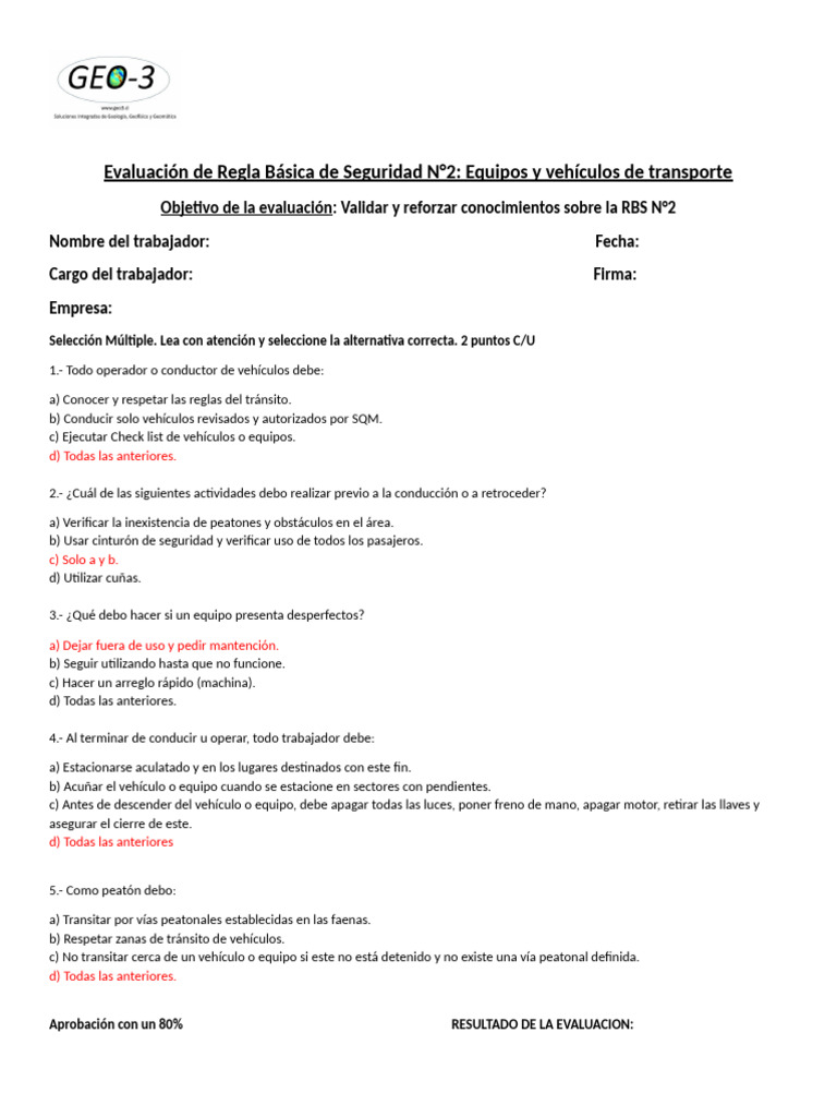 Evaluación de Regla Básica de Seguridad N°2 | PDF