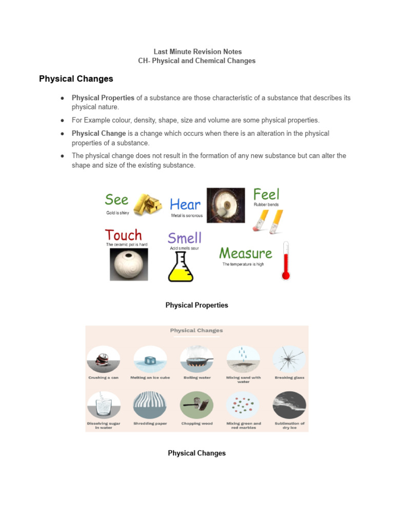 Physical & Chemical Changes Revision Notes KB | PDF | Magnesium ...