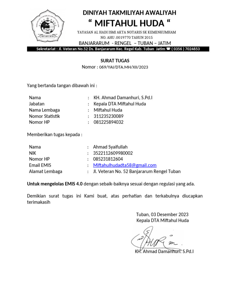 Surat Tugas Dta | PDF
