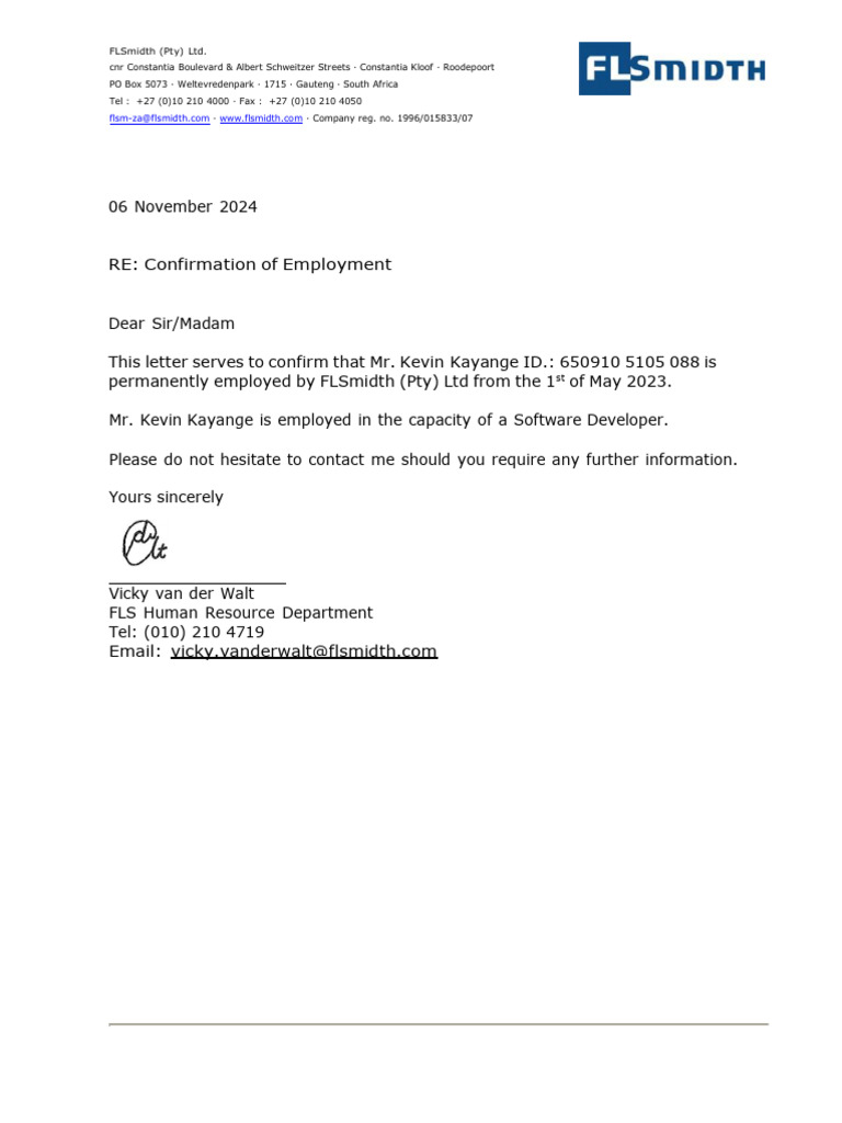 Employment Confirmation for Kevin Kayange | PDF | Law