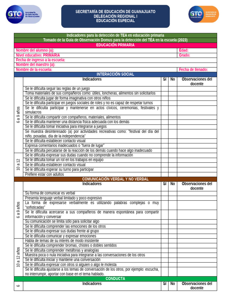 Formatos Pre-Identificación - TEA - PRIMARIA | PDF | Las emociones ...