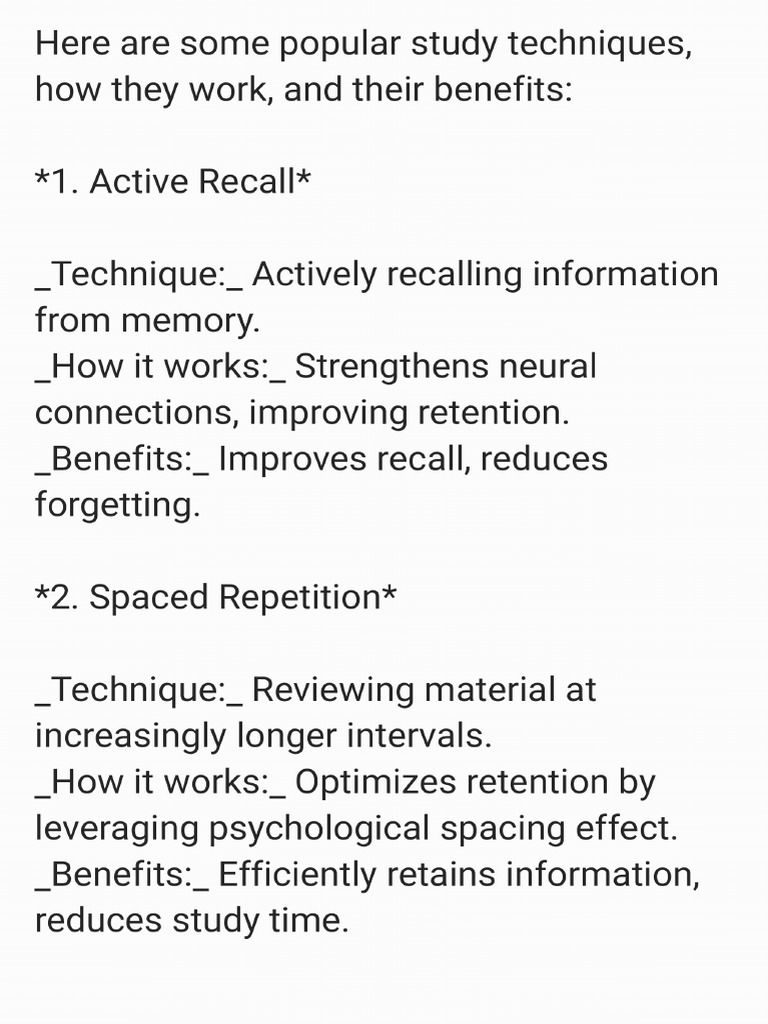Study Techniques and How They Work - 241112 | PDF