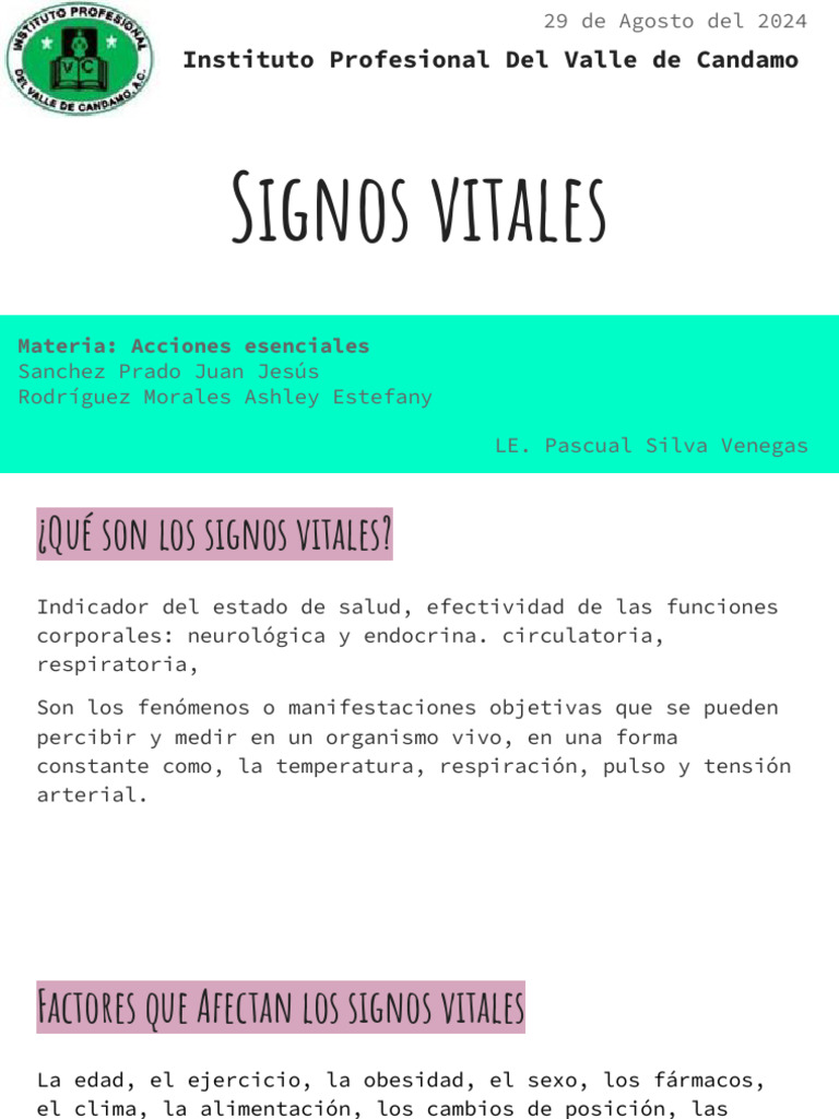 Guía de Signos Vitales para Enfermería | PDF | Presión sanguínea | Corazón