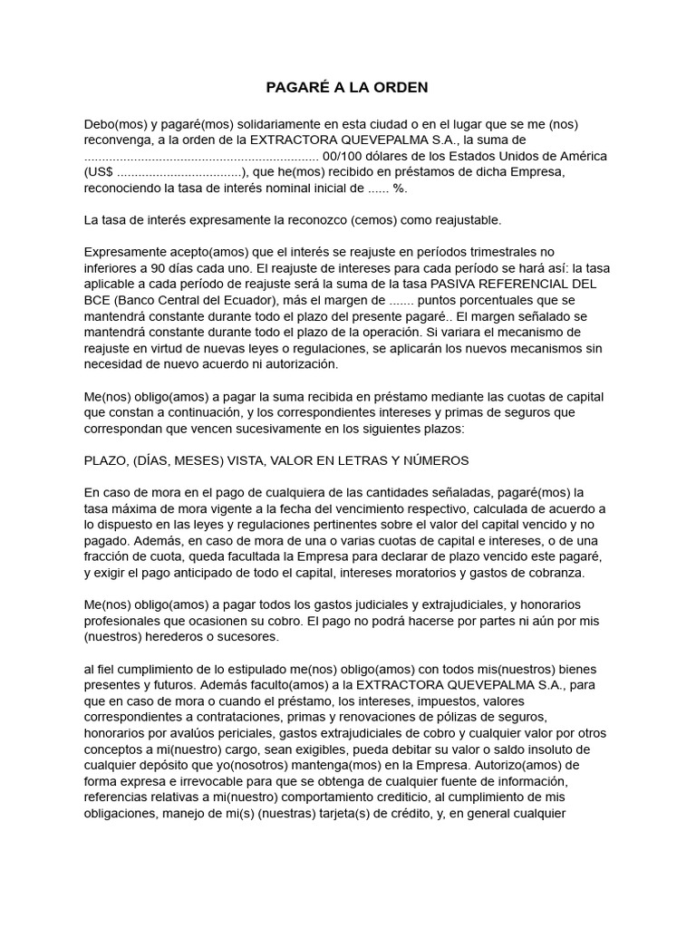 Modelo de Pagaré A La Orden | PDF | Pagos | Interés