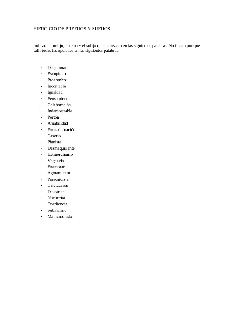 Ejercicio de Prefijos y Sufijos Batx 1a | PDF | Artes del Lenguaje y ...