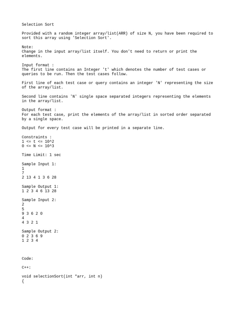 3.1 Selection Sort | PDF | Computer Programming | Software Engineering 3.1 Selection Sort | PDF | Computer Programming | Software Engineering