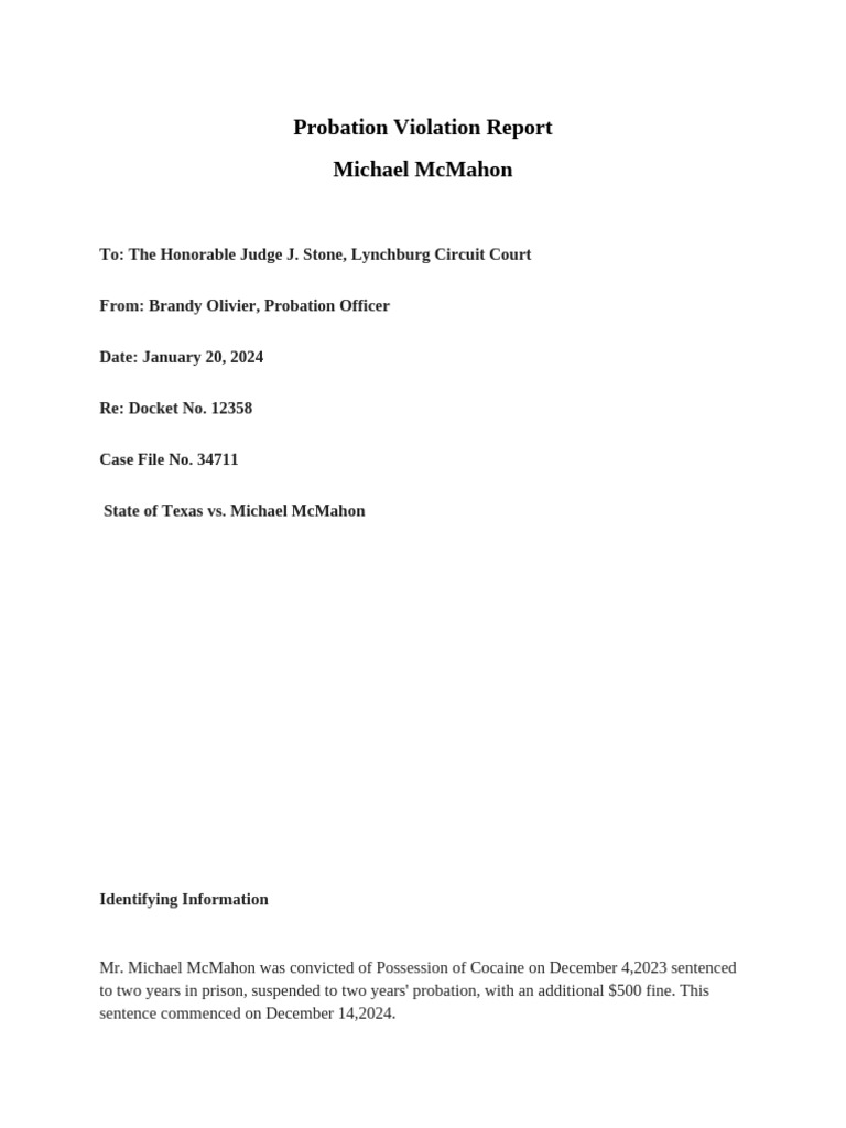 Probation Violation Report Michael McMahon | PDF | Probation | Common Law