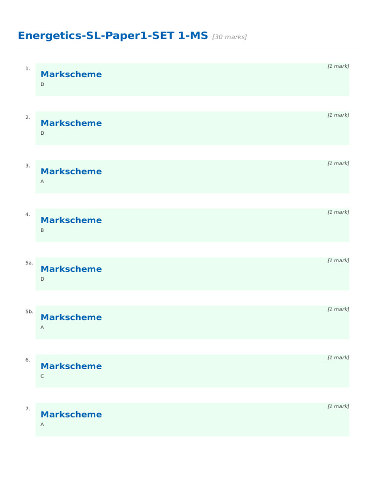 Energetics SL Paper1 SET - 1 MS | PDF | Schools | Evaluation