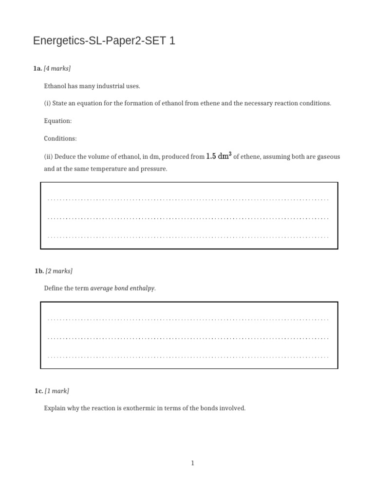Energetics SL Paper2 SET 1 | PDF | Chemical Bond | Chemical Polarity
