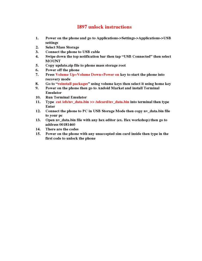 I897 Phone Unlock Instructions | PDF