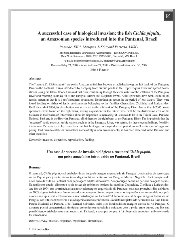 A successful case of biological invasion: the fish Cichla piquiti, an ...