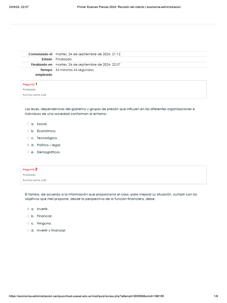 Primer Examen Parcial 2024 - Revisión Del Intento - Economia ...