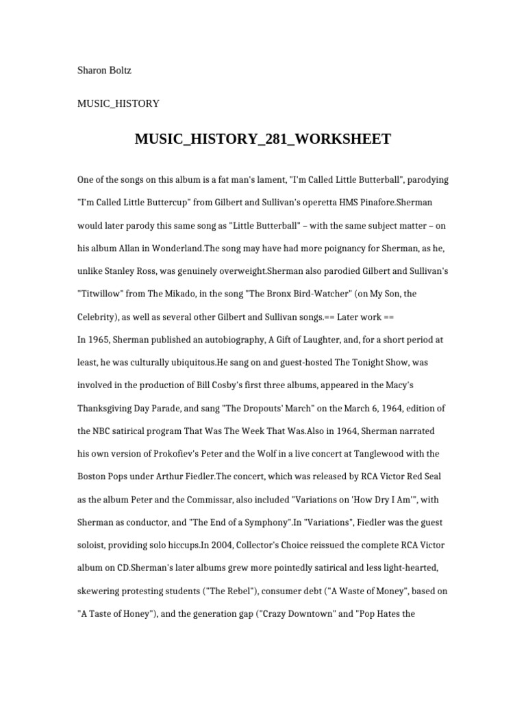 Music History 281 Worksheet | PDF