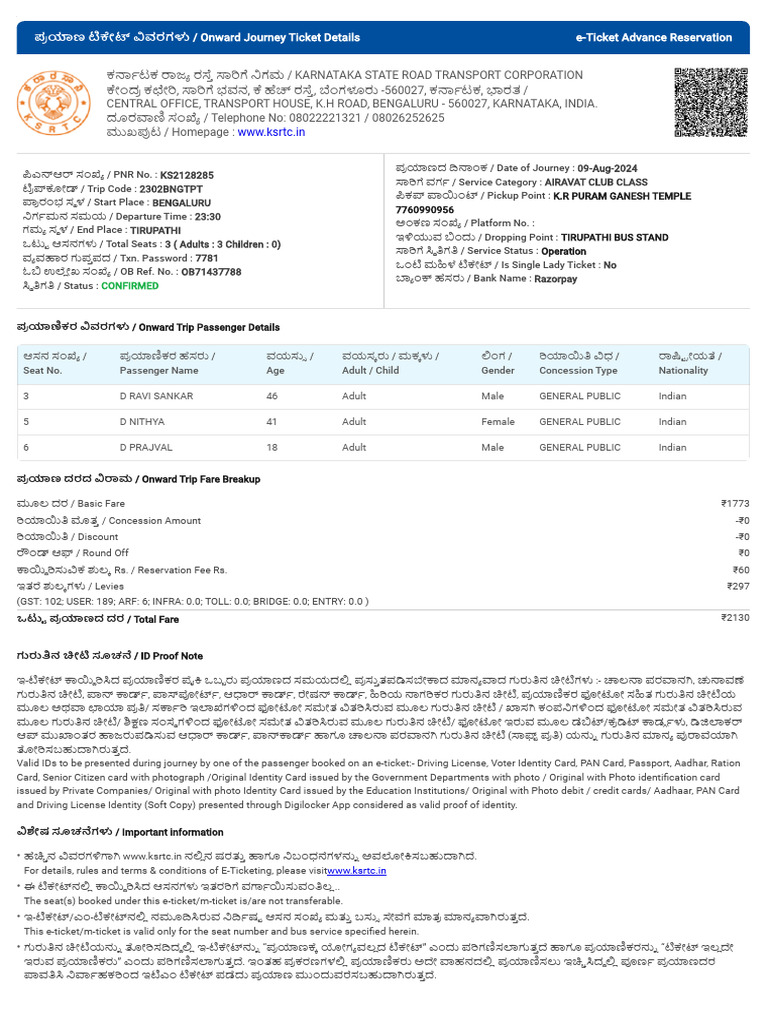 Bengaluru Tirupathi | PDF