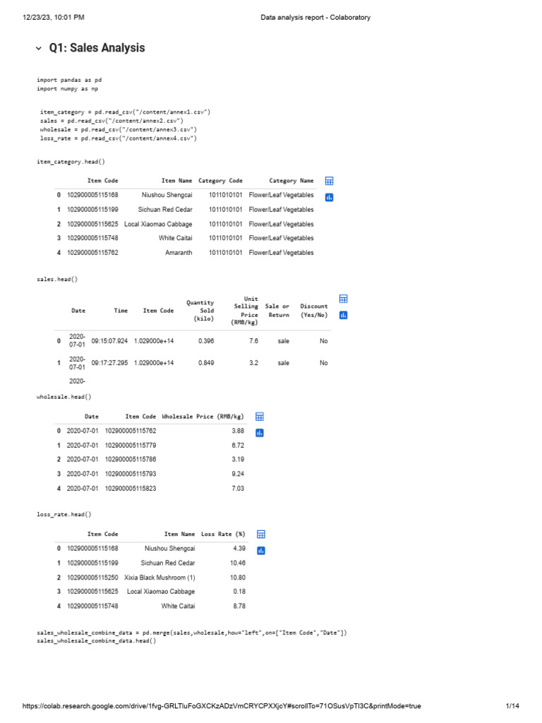 Data Analysis Report - Colaboratory | PDF | Vegetables