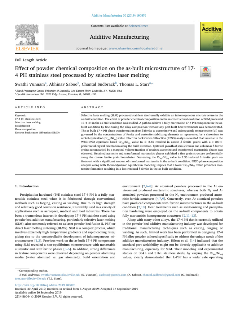 Effect of Powder Chemical Composition On The As-Built Microstructure of ...