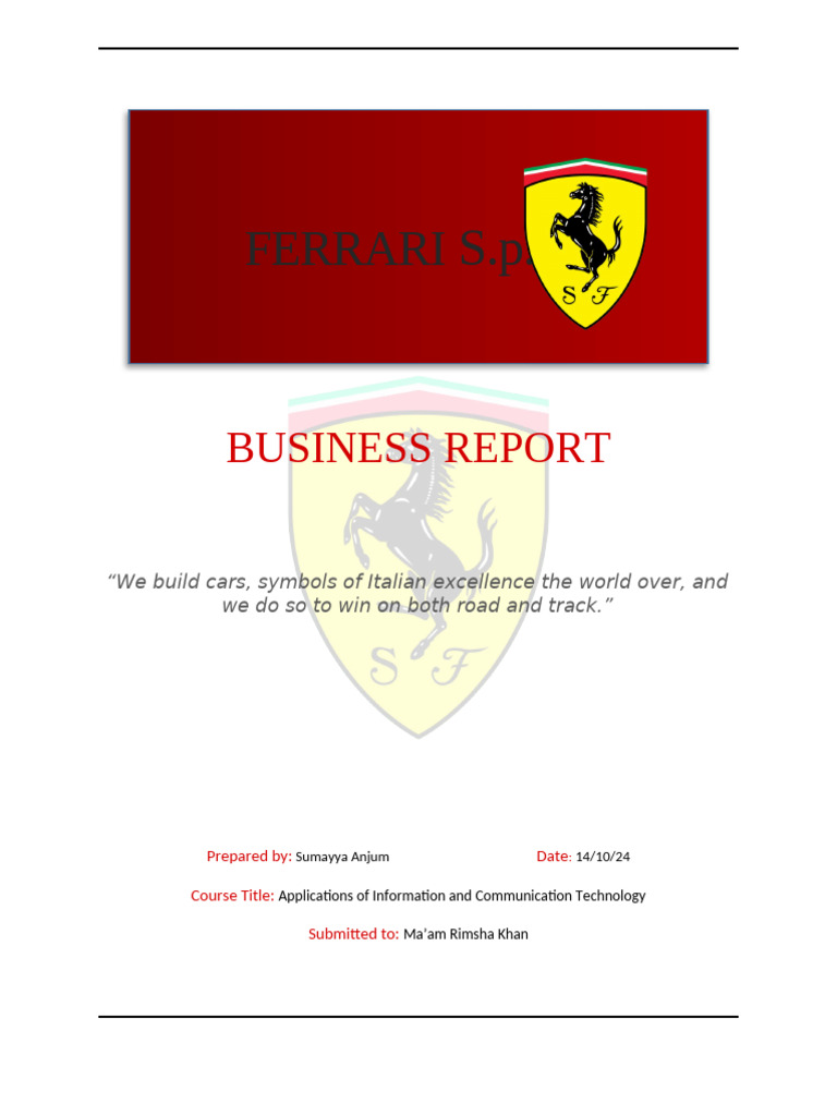 Ferrari S.p.A Business Report. | PDF | Ferrari | Brand