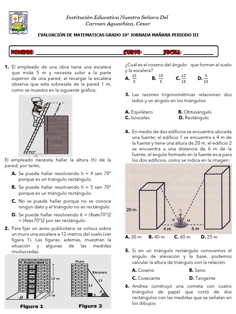 Evaluacion Trigonometria (2) Icfes 10° | PDF | Triángulo | Funciones trigonométricas