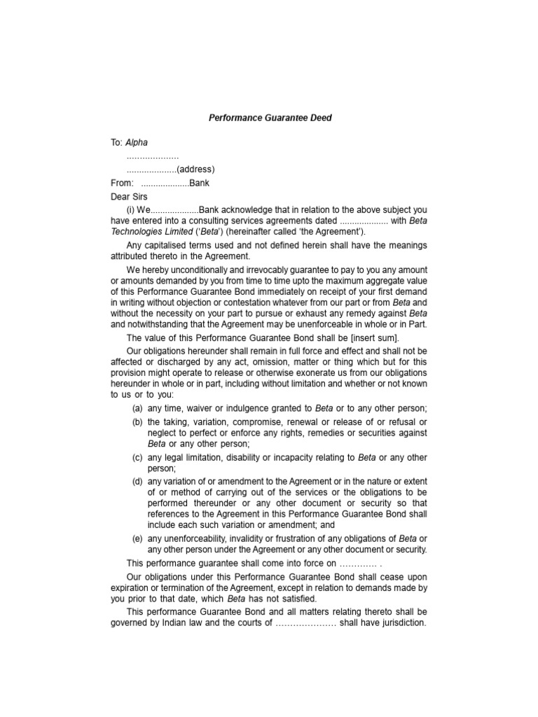 Performance Guarantee Deed | PDF | Common Law | Justice