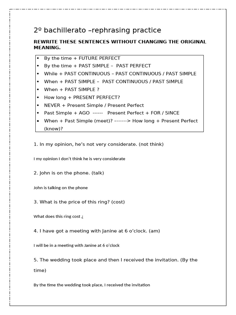 Rephrasing Exercises for 2º Bachillerato | PDF | Mystery, Thriller ...