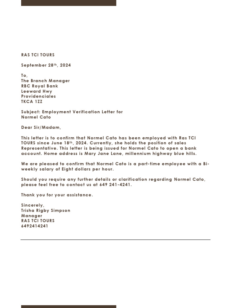 Bank Letter RBC Royal Bank | PDF