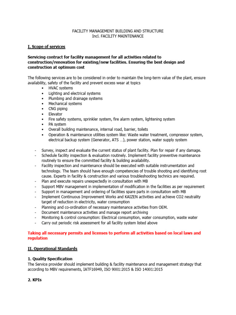 Facility Management and Maintenance Services | PDF | Safety | Iso 9000