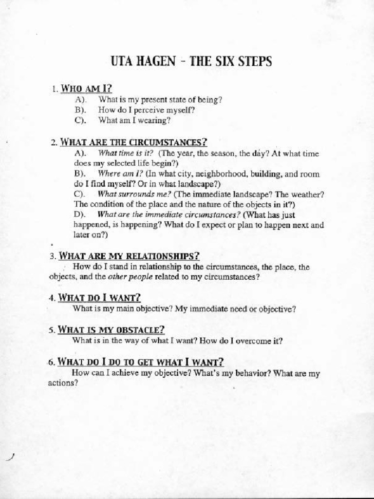 Uta Hagen's Six Acting Steps Guide | PDF | Social Psychology | Psychology