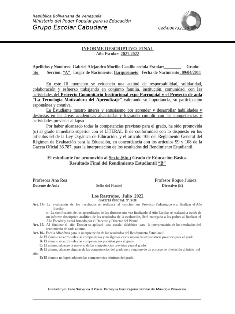 Gabriel Alejandro Morillo Castillo | PDF | Maestros | Evaluación