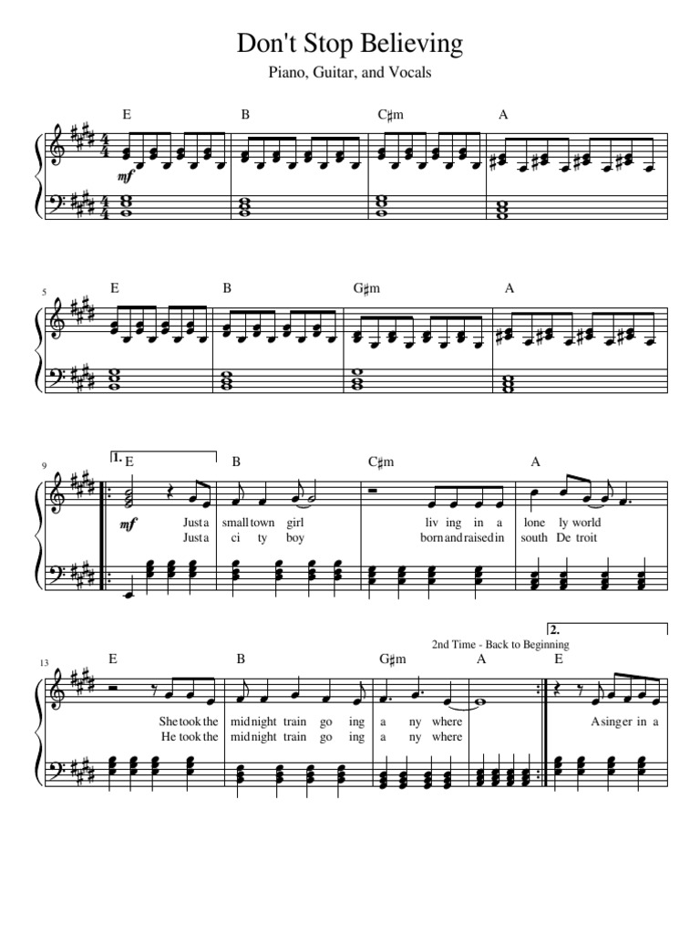Dont Stop Believing Piano Guitar Vocals | PDF