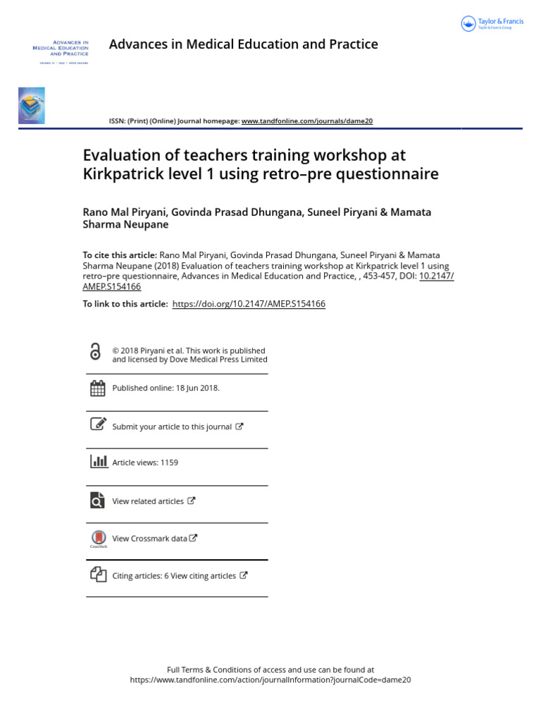 Evaluation of Teachers Training Workshop at Kirkpatrick Level 1 Using ...