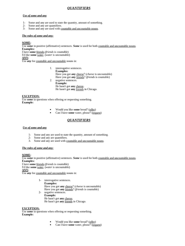 Quantifiers Some and Any | PDF