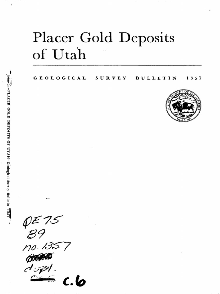 Usgs Bulletin 1357 Placer Gold Deposits of Utah Johnson | PDF | Mining ...