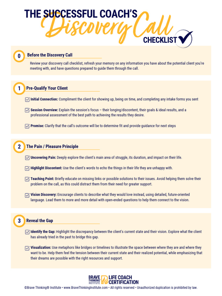 Successful Coachs Discovery Call Checklist | PDF | Psychological ...