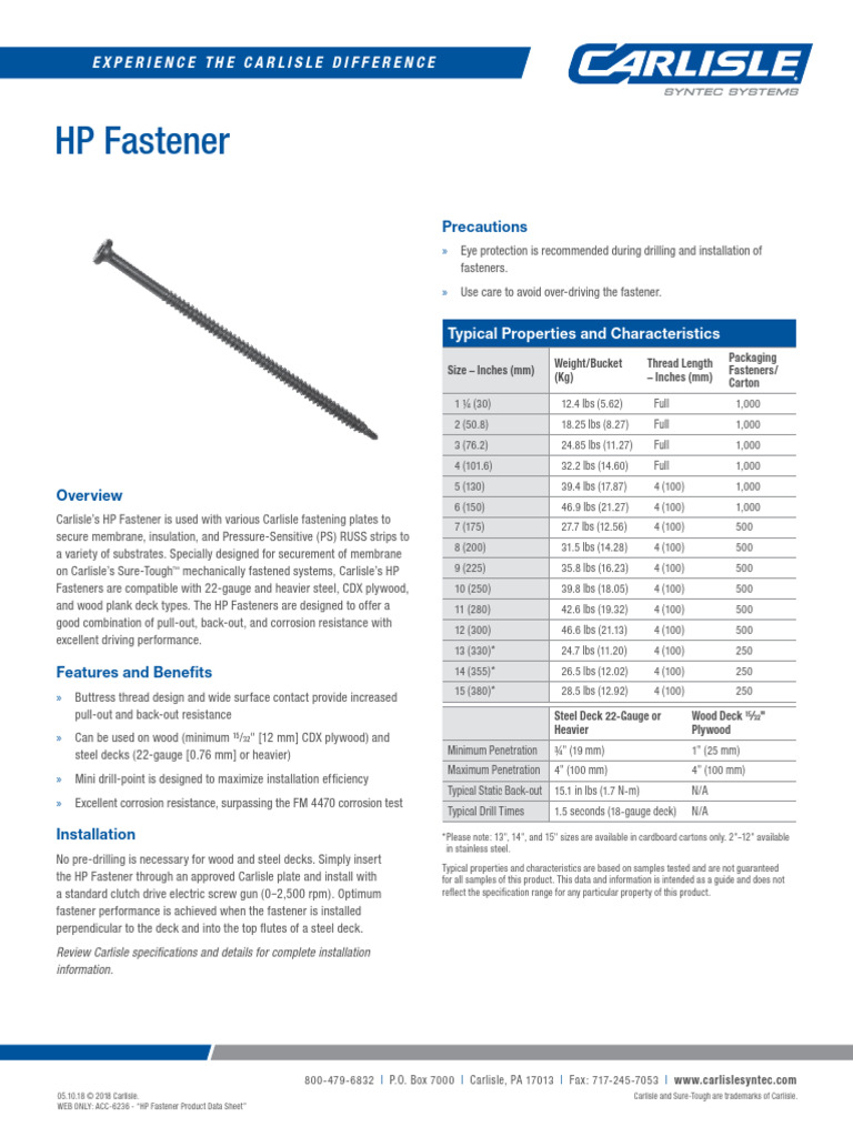 en HP Fastener Product Data Sheet PDSTDB | PDF | Screw | Building Materials