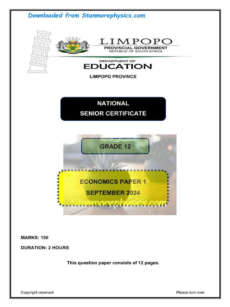 LP Economics Grade 12 September 2024 P1 and Memo | PDF