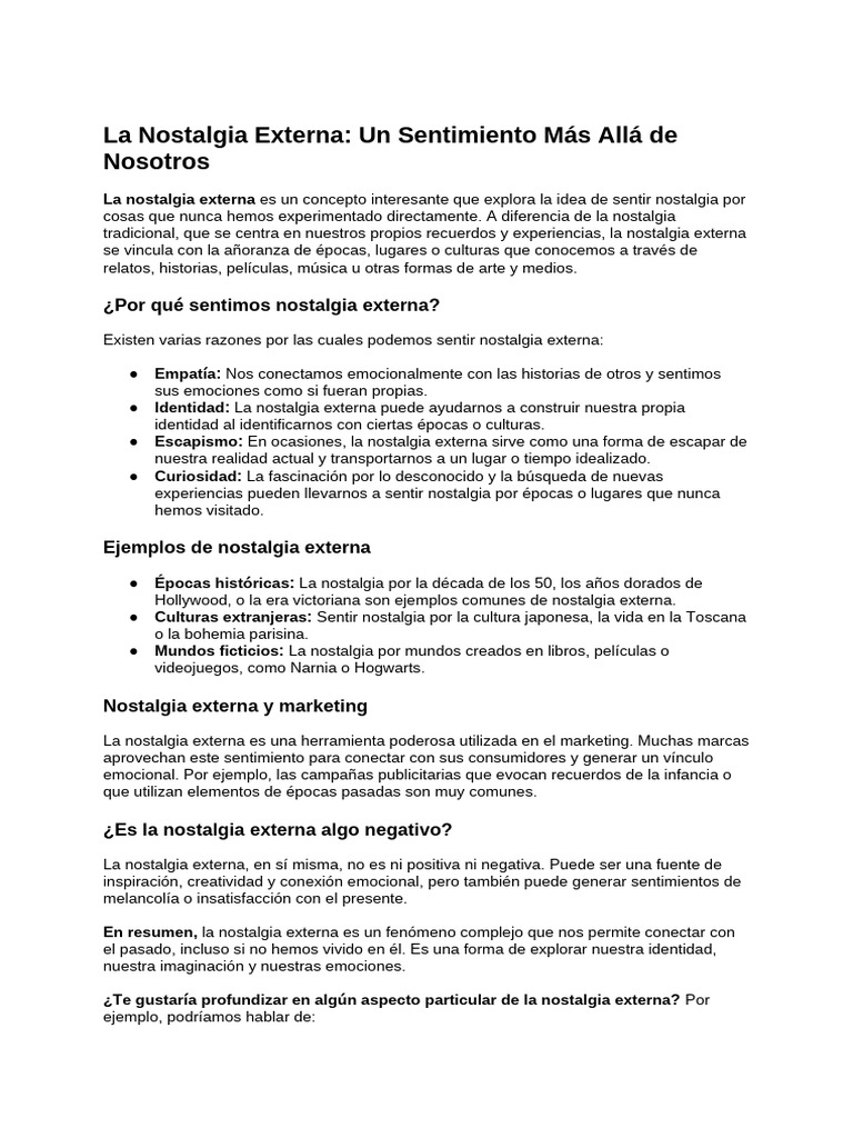 La Nostalgia Externa - Un Sentimiento Más Allá de Nosotros | PDF ...