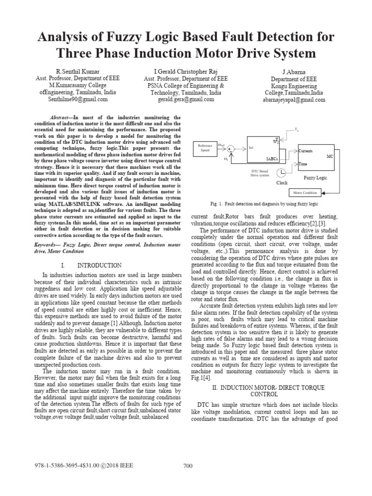 Analysis of Fuzzy Logic Based Fault Detection For Three Phase Induction Motor Drive System | PDF ...