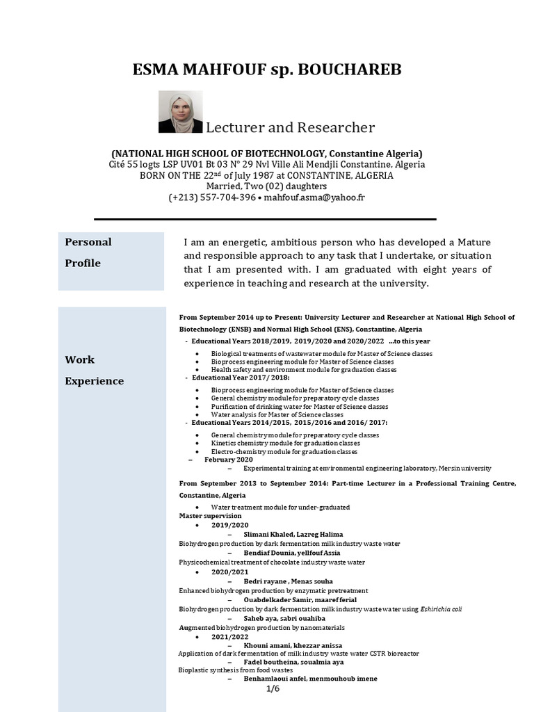 CV DR Esma MAFOUF 22022024 | PDF | Nanoparticle | Chemistry