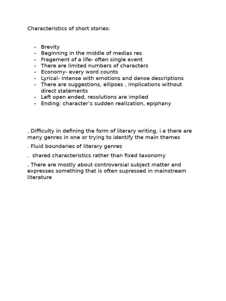 Characteristics of Short Stories | PDF