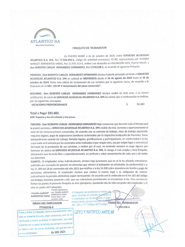 Finiquito Roberto Hernandez - Zerty | PDF