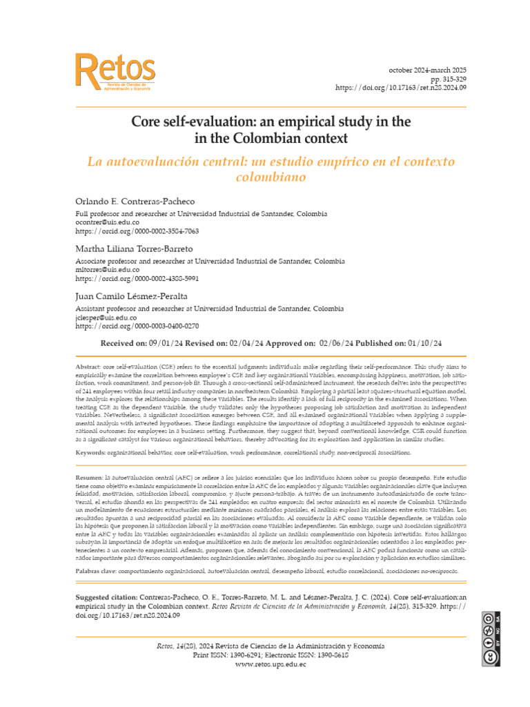 Core Self Evaluation An Empirical Study | PDF | Job Satisfaction ...